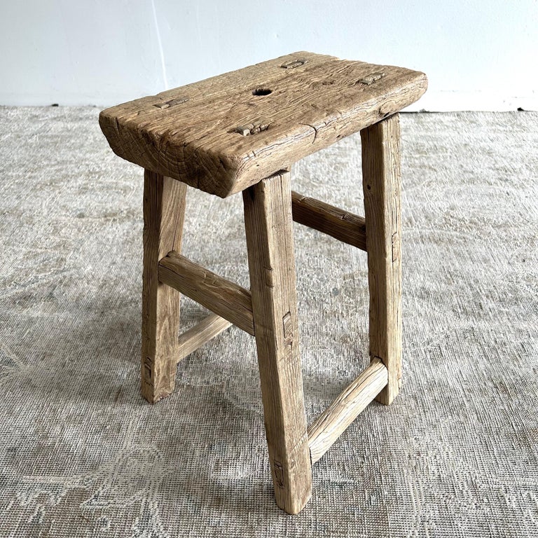 Vintage Elm Wood Stool For Sale at 1stDibs