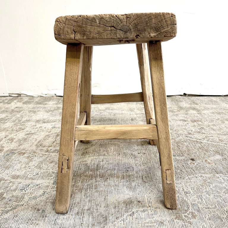 Vintage Elm Wood Stool For Sale at 1stDibs