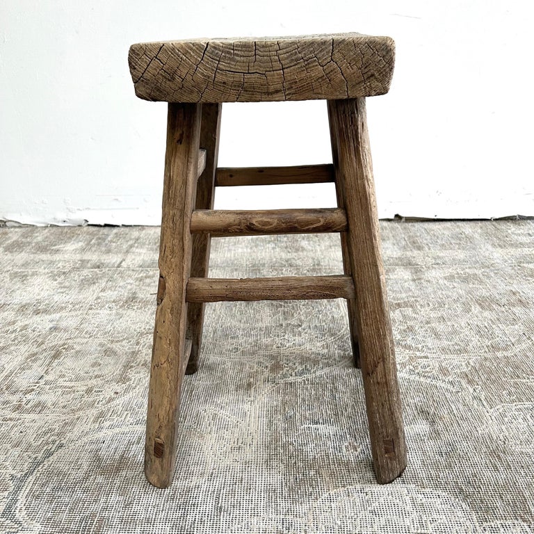 Vintage Elm Wood Stool For Sale at 1stDibs