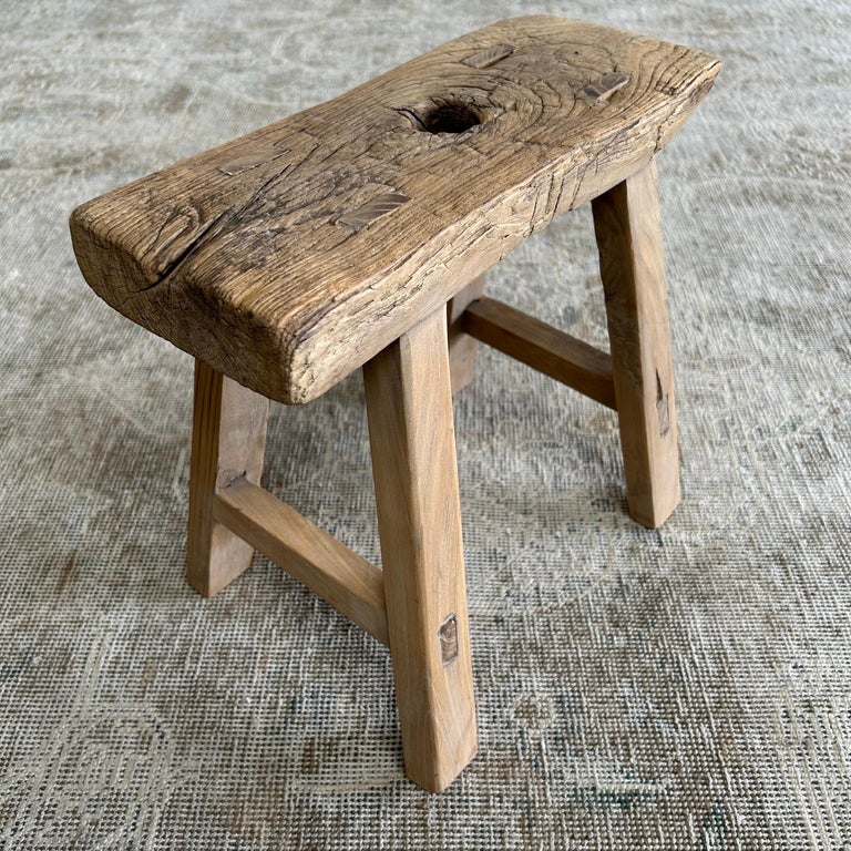 Vintage Elm Wood Stool For Sale at 1stDibs