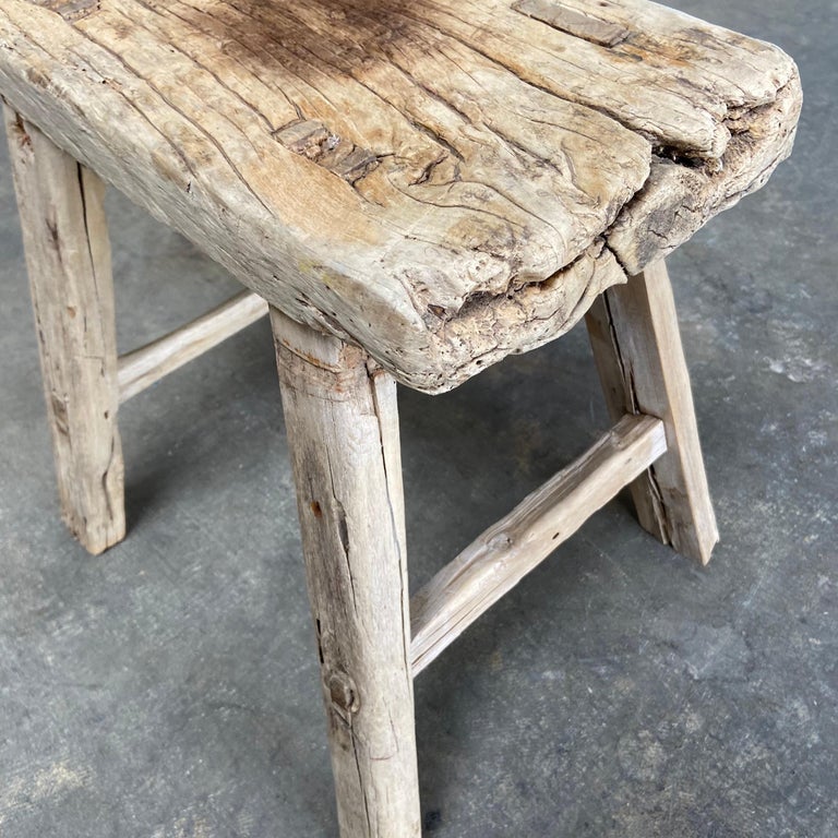 Vintage Elm Wood Stool For Sale at 1stDibs
