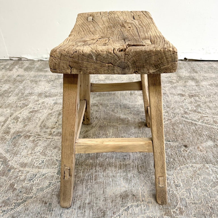 Vintage Elm Wood Stool For Sale at 1stDibs