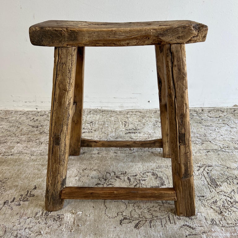 Vintage Elm Wood Stool For Sale at 1stDibs