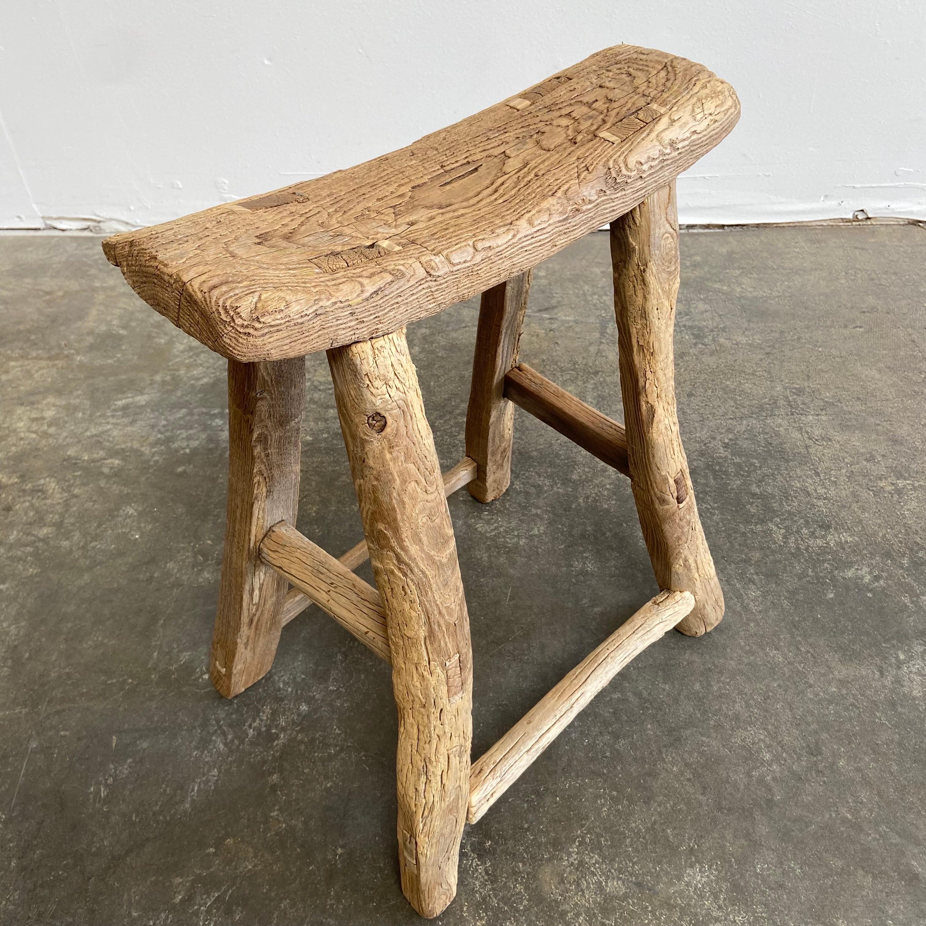 Vintage Elm Wood Stool at 1stDibs