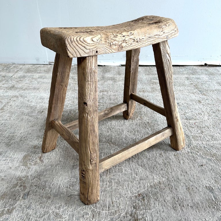 Vintage Elm Wood Stool For Sale at 1stDibs