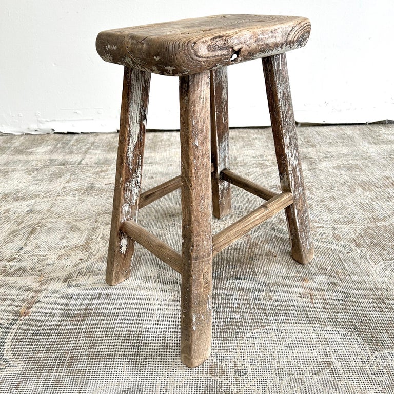 Vintage Elm Wood Stool For Sale at 1stDibs