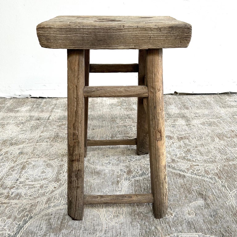 Vintage Elm Wood Stool For Sale at 1stDibs