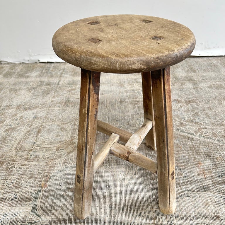 Vintage Elm Wood Stool For Sale at 1stDibs