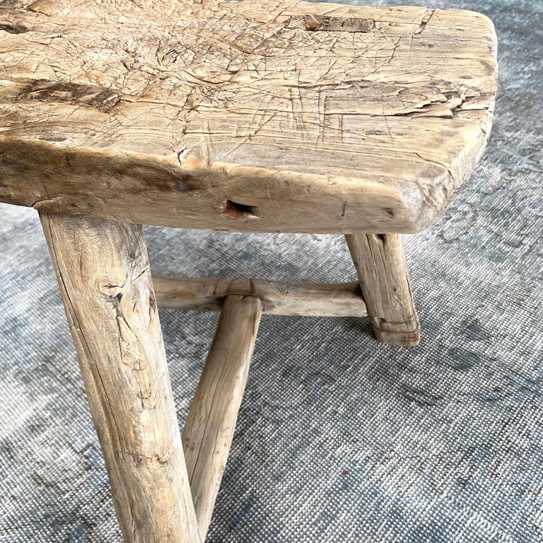 Vintage Elm Wood Stool For Sale at 1stDibs