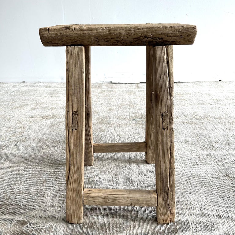 Vintage Elm Wood Stool For Sale at 1stDibs