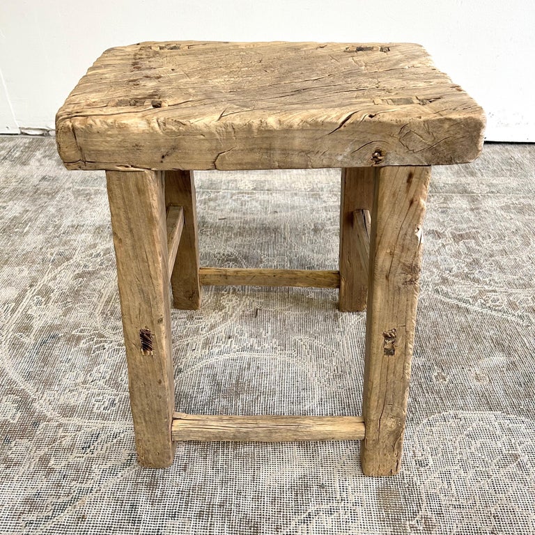 Vintage Elm Wood Stool For Sale at 1stDibs