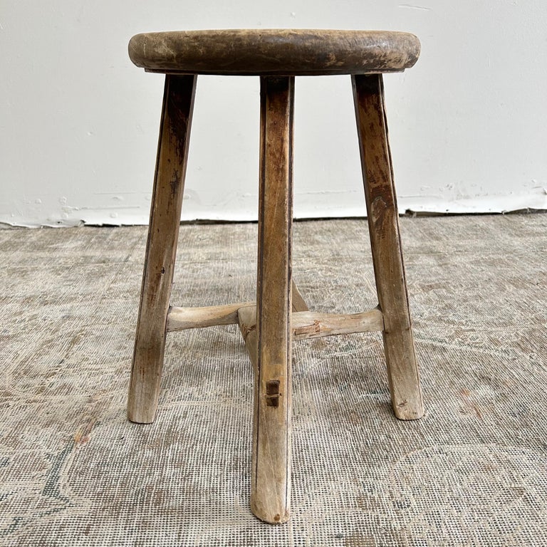 Vintage Elm Wood Stool For Sale at 1stDibs