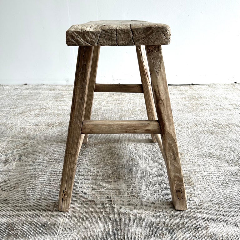 Vintage Elm Wood Stool For Sale at 1stDibs