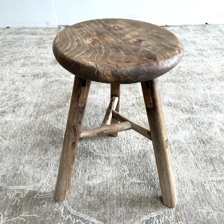 Vintage Elm Wood Stool For Sale at 1stDibs