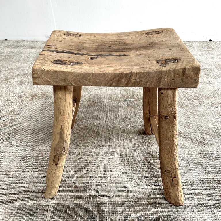 Vintage Elm Wood Stool For Sale at 1stDibs