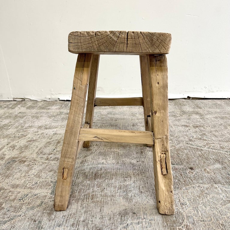 Vintage Elm Wood Stool For Sale at 1stDibs