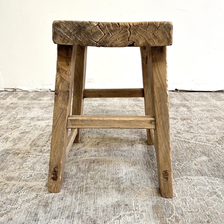 Vintage Elm Wood Stool For Sale at 1stDibs
