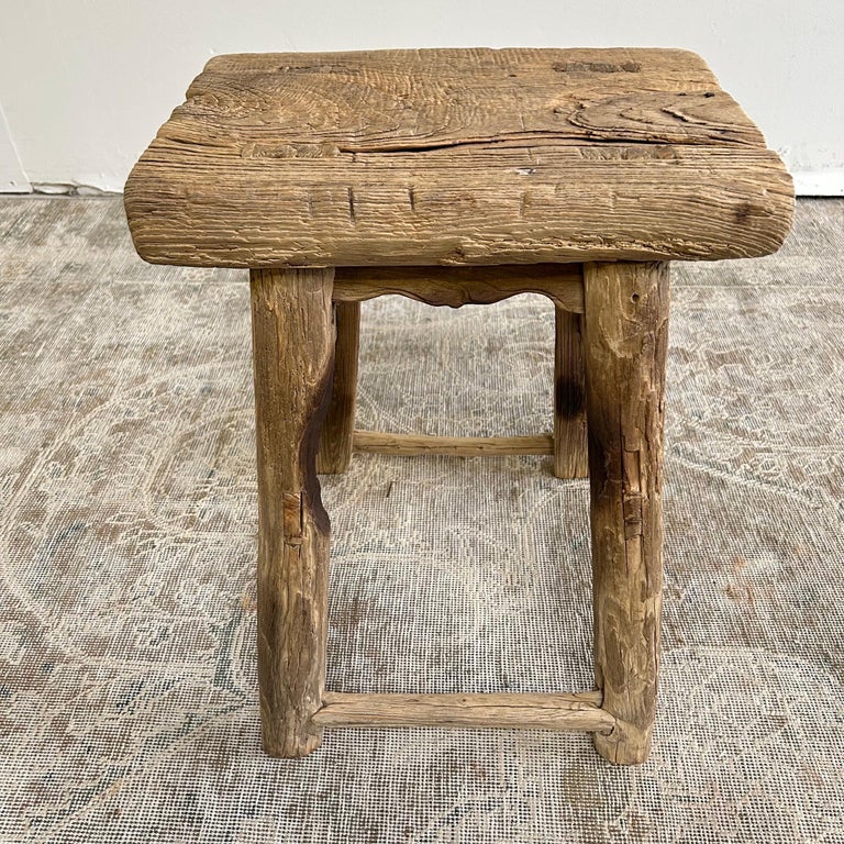 Vintage Elm Wood Stool For Sale at 1stDibs