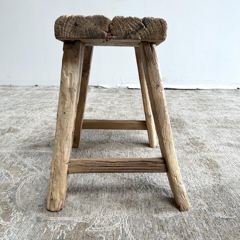 Vintage Elm Wood Stool For Sale at 1stDibs
