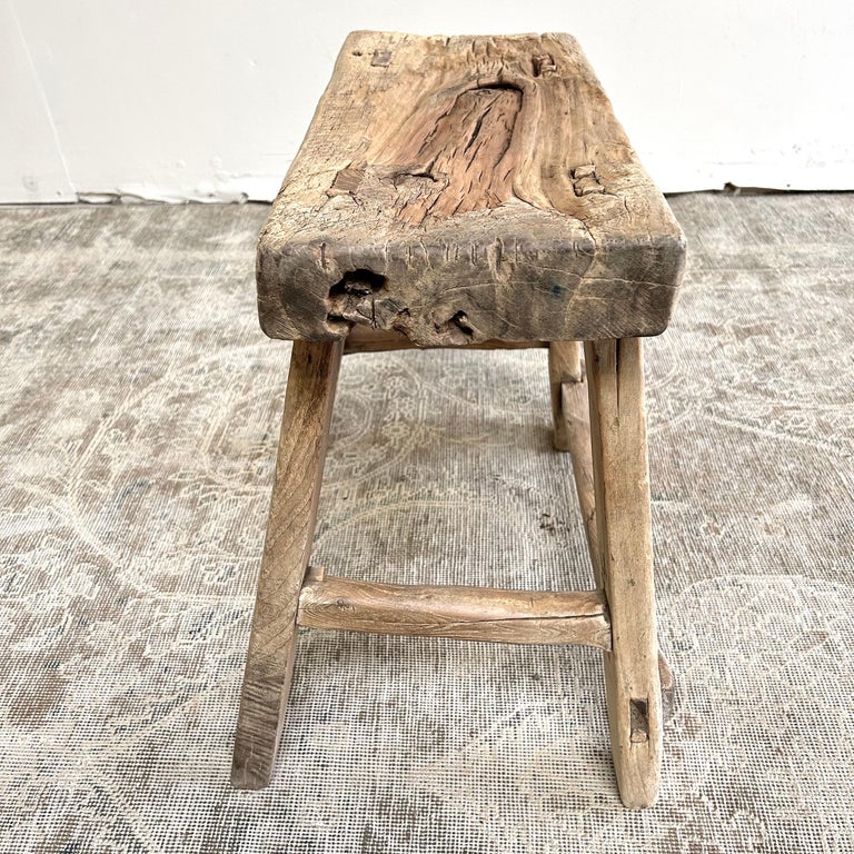 Vintage Elm Wood Stool For Sale at 1stDibs