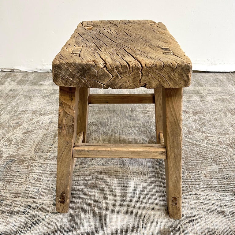 Vintage Elm Wood Stool For Sale at 1stDibs