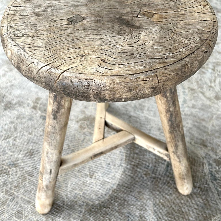 Vintage Elm Wood Stool For Sale at 1stDibs