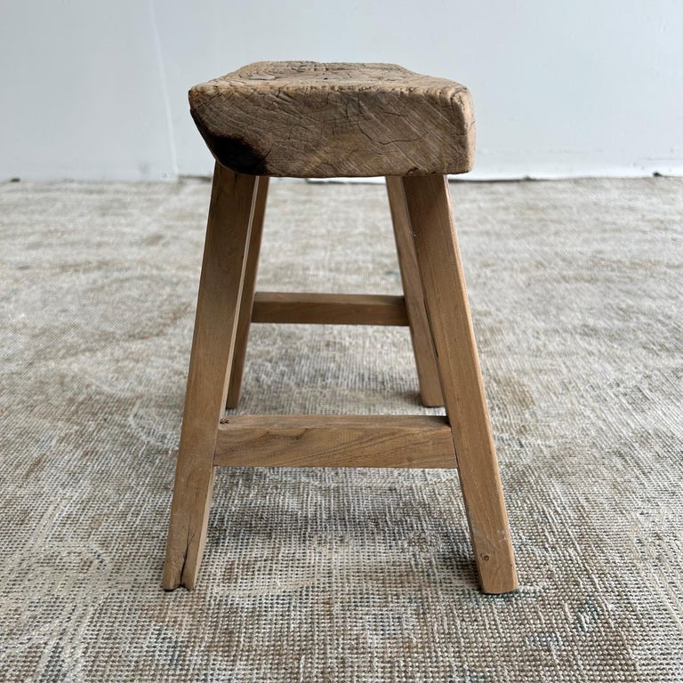 Vintage Elm Wood Stool For Sale at 1stDibs