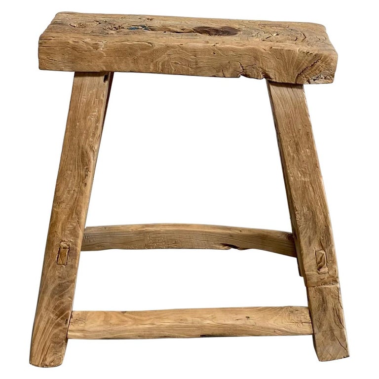 Vintage Elm Wood Stool For Sale at 1stDibs