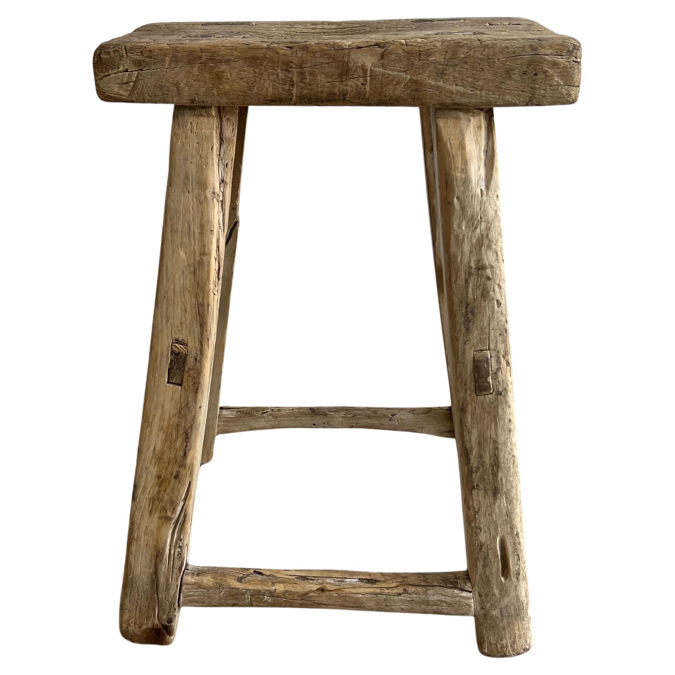 Vintage Elm Wood Stool at 1stDibs