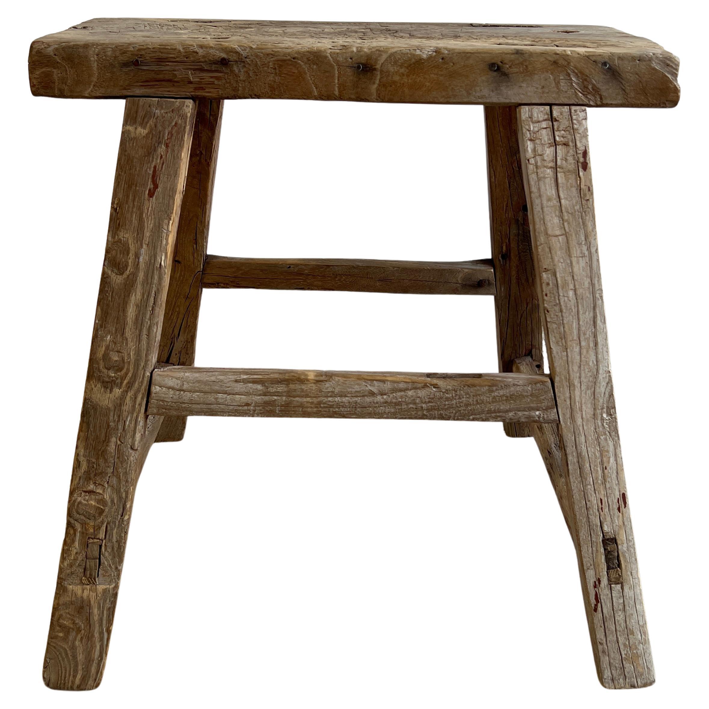 Vintage Elm Wood Stool For Sale at 1stDibs