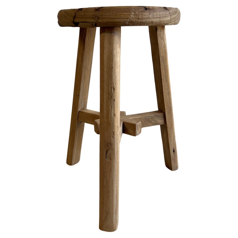Vintage Elm Wood Stool at 1stDibs