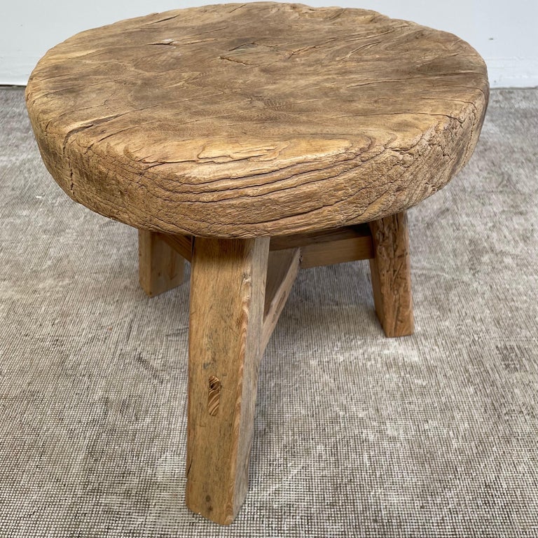 Vintage Elm Wood Wheel Table For Sale at 1stDibs