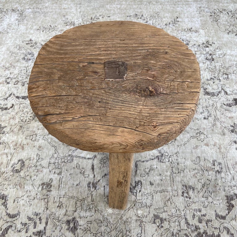 Vintage Elm Wood Wheel Table at 1stDibs