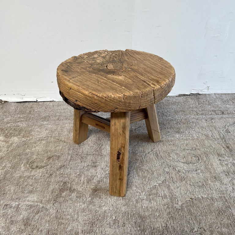 Vintage Elm Wood Wheel Table For Sale at 1stDibs