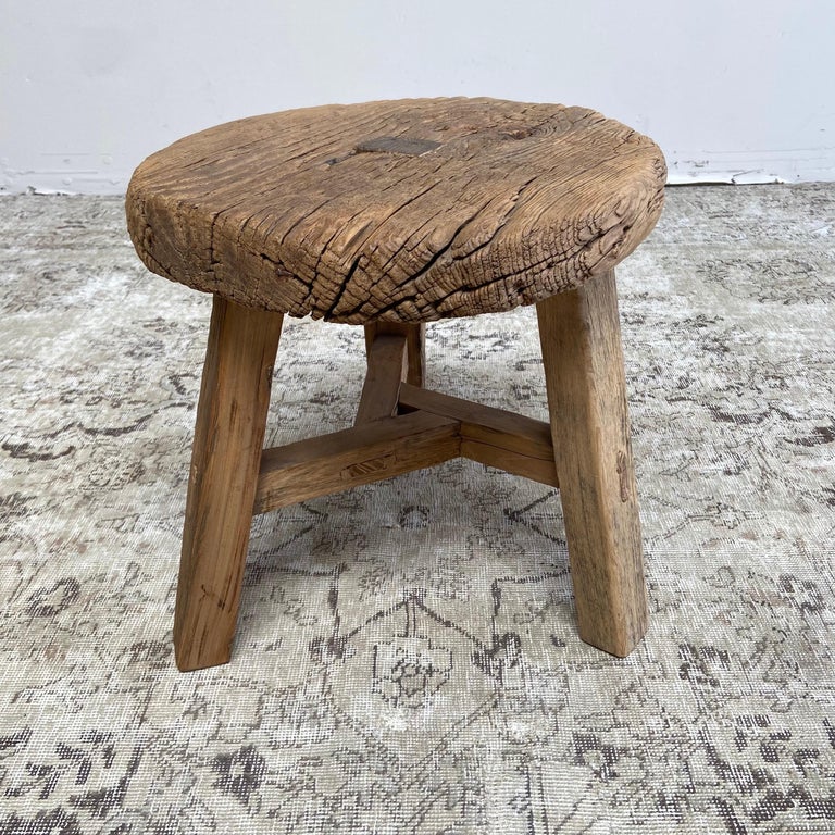 Vintage Elm Wood Wheel Table at 1stDibs