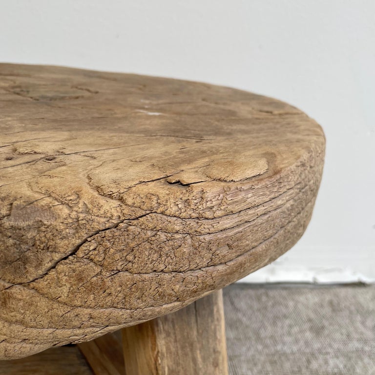 Vintage Elm Wood Wheel Table For Sale at 1stDibs