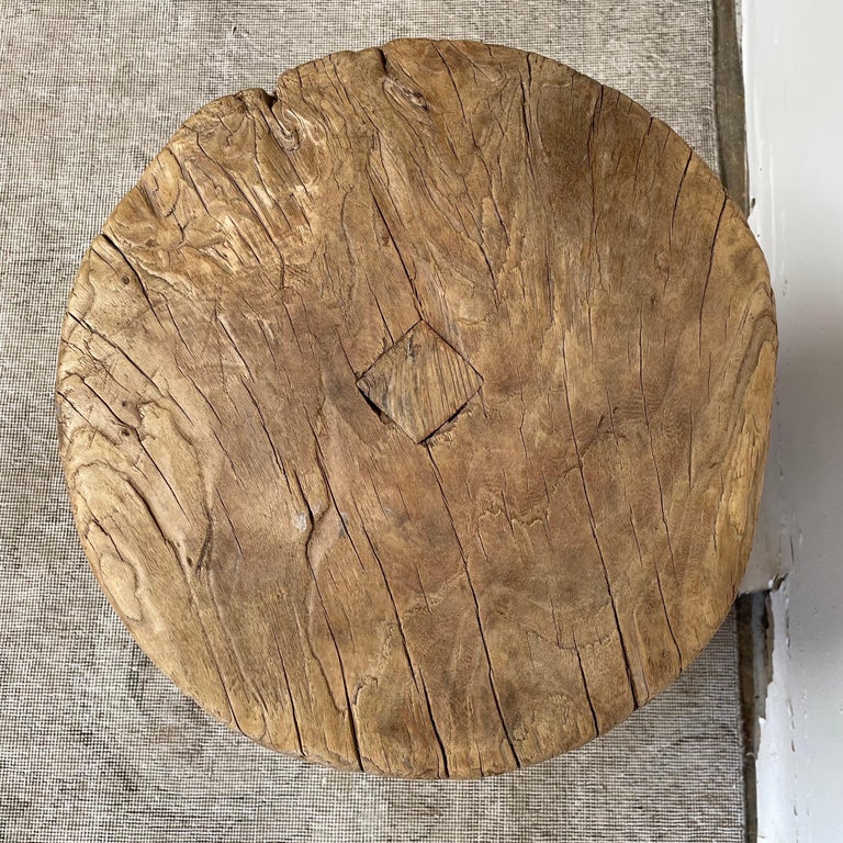Vintage Elm Wood Wheel Table For Sale at 1stDibs