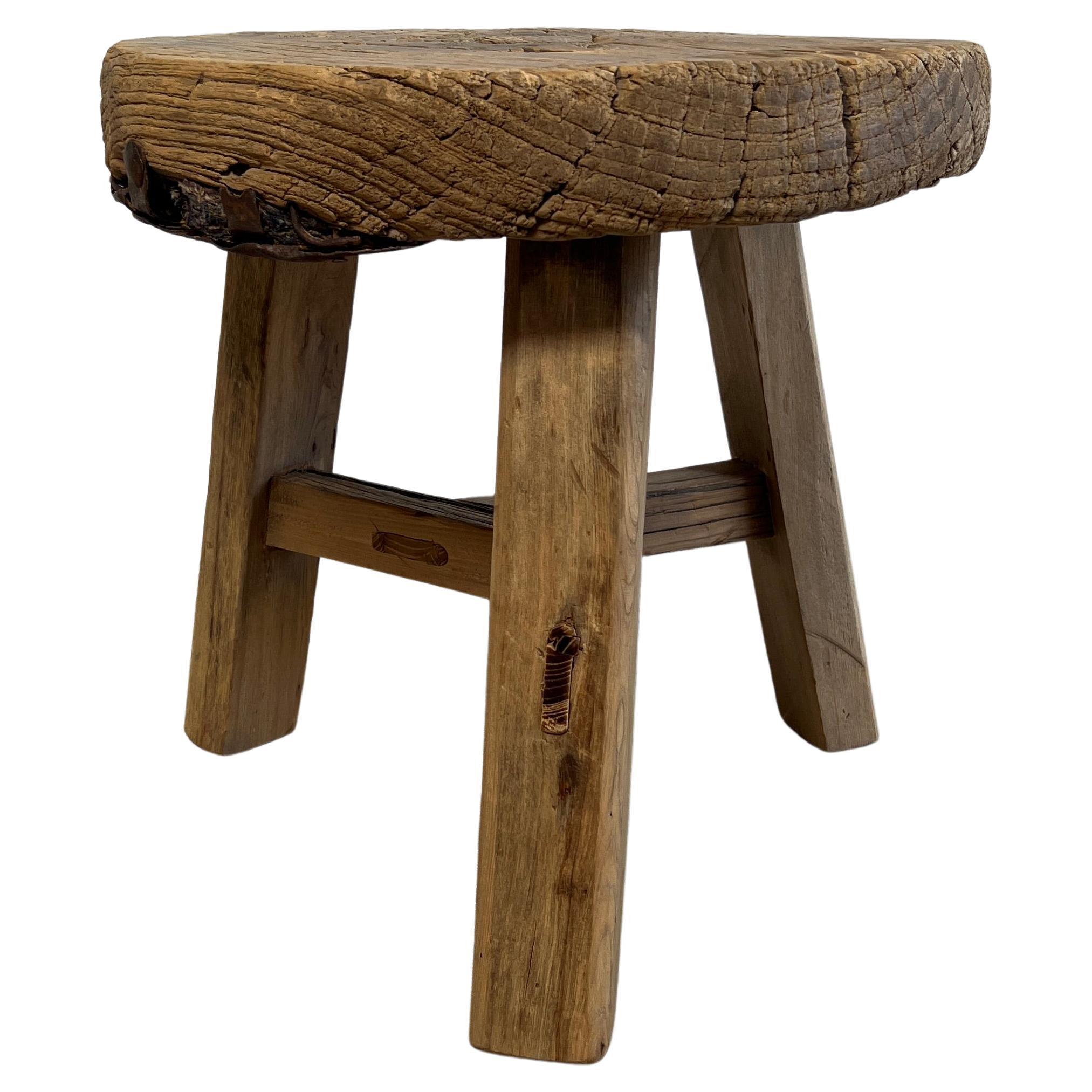 Vintage Elm Wood Round Stool Chopping Stool at 1stDibs