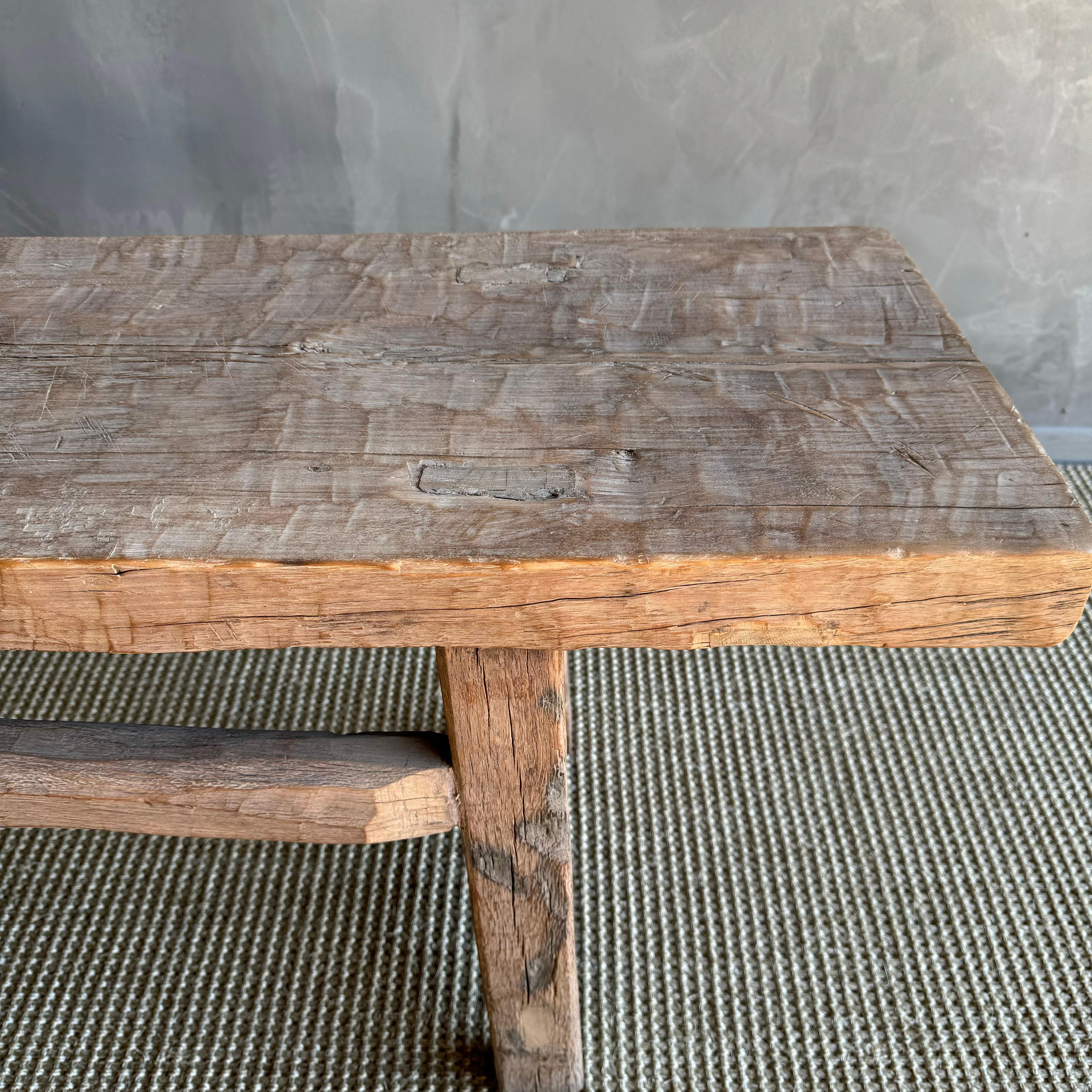 Vintage Elm Wood Wide Seat Bench 80" For Sale at 1stDibs