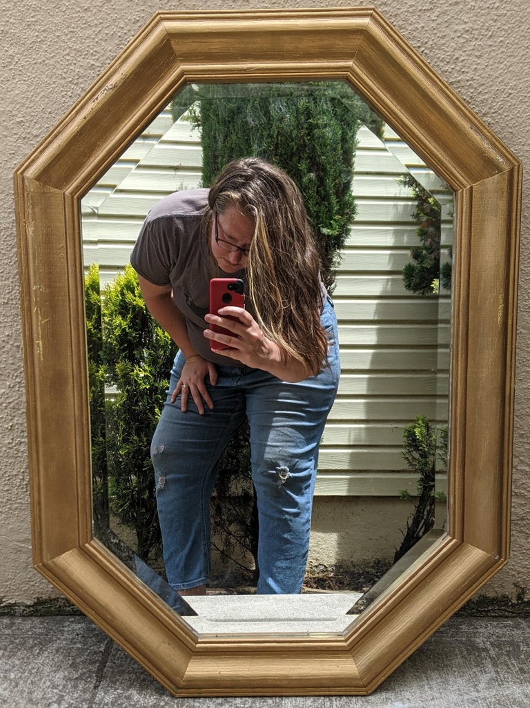 Vintage Elongated Octagonal Gold Wall Mirror For Sale at 1stDibs