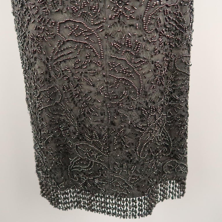 Vintage EMANUEL UNGARO Size 8 Black Beaded Lace Sleeveless Dress For ...