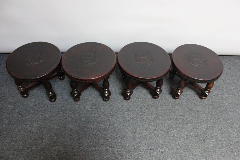 Vintage Embossed Leather Peruvian Coat of Arms Coffee Table and Nesting ...