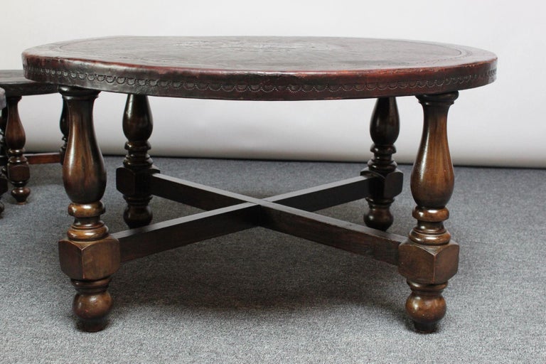 Vintage Embossed Leather Peruvian Coat of Arms Coffee Table and Nesting ...