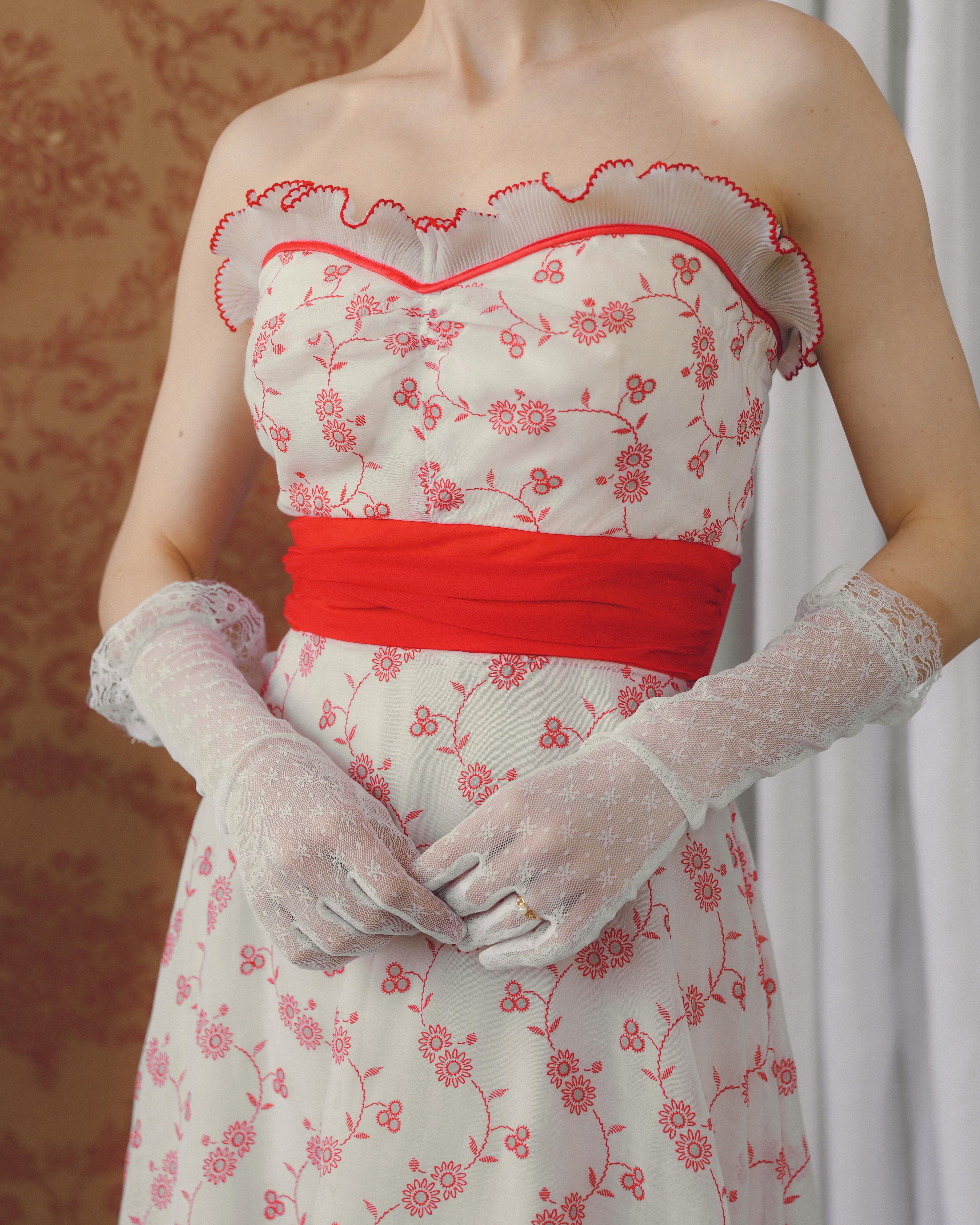 Vintage Embroidered Eyelet Bustier Gown For Sale at 1stDibs