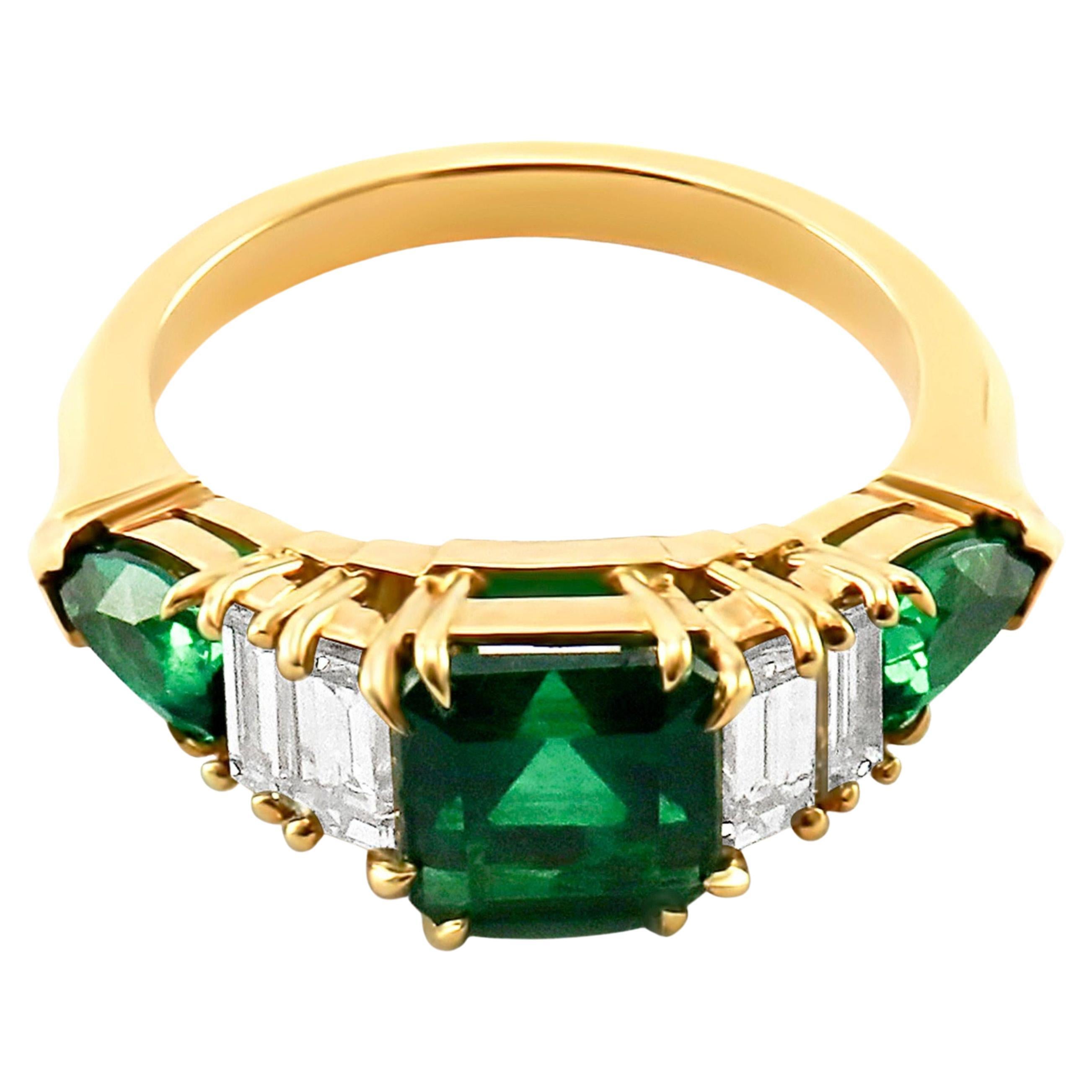 Customizable Classic Emerald and Diamond Wedding Band, Gold Engagement ...