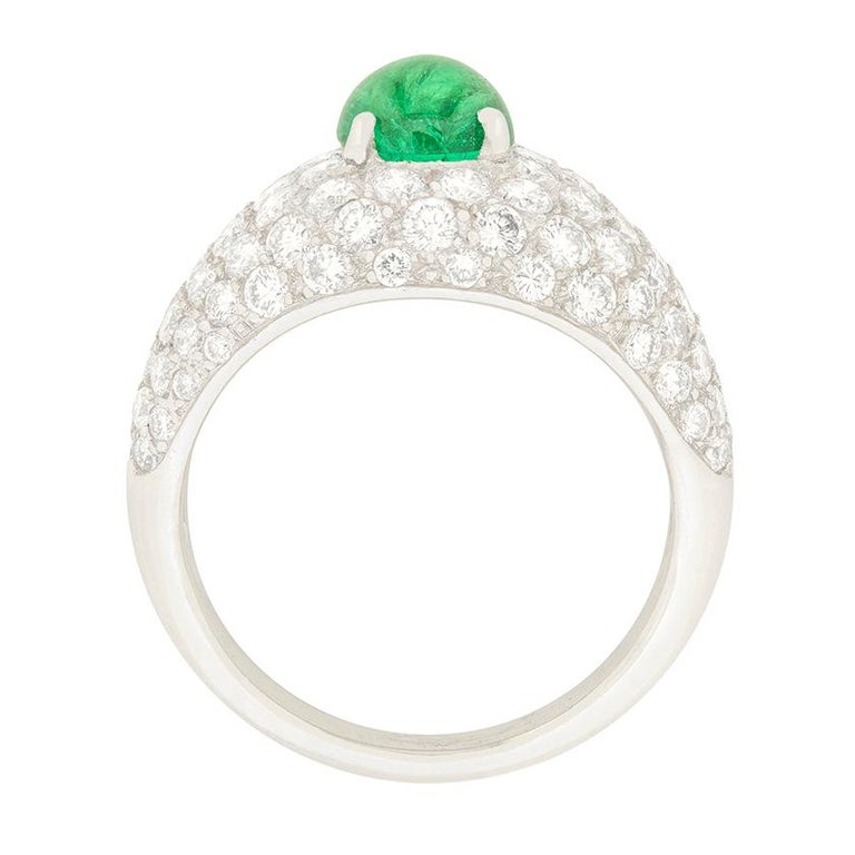 Vintage Emerald and Diamond French Bombe Ring, circa 1950s at 1stDibs
