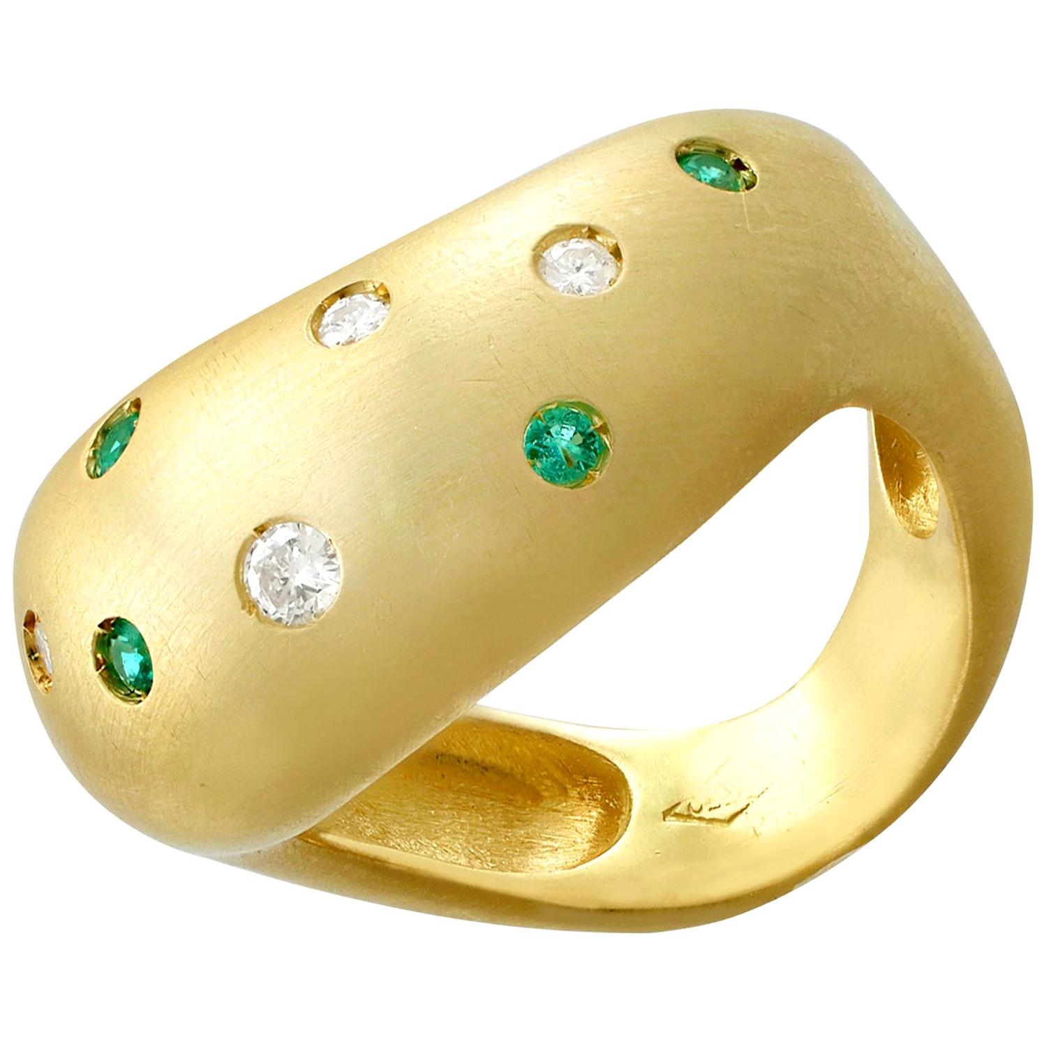Emeralds Diamonds yellow gold ring at 1stDibs