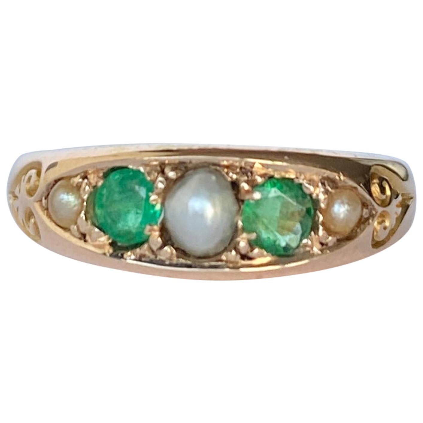 15K Georgian Gold Emerald Paste and Pearl Ring For Sale at 1stDibs ...