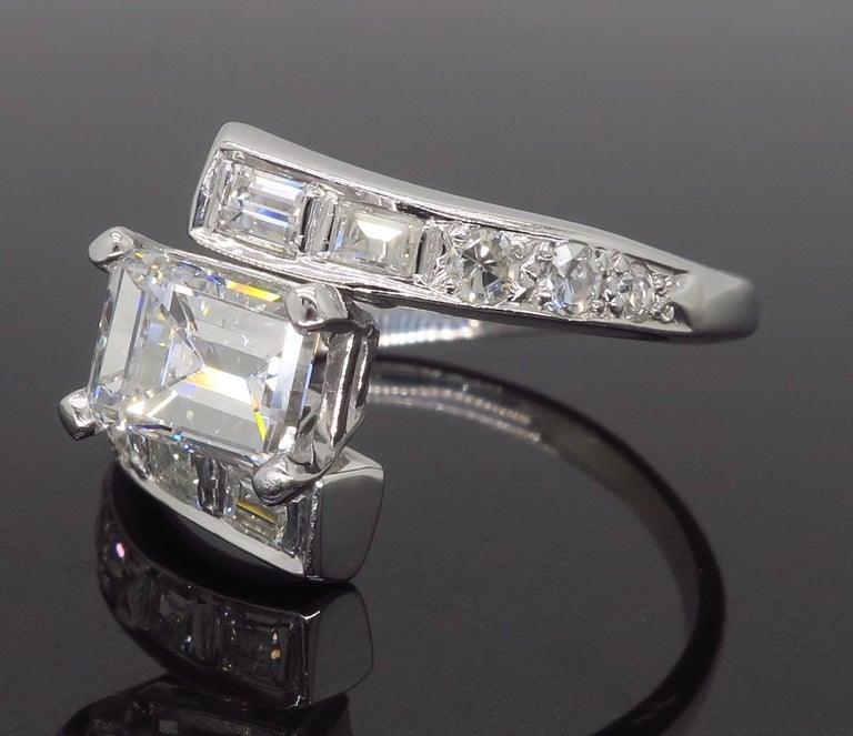 Vintage Emerald Cut Diamond Bypass Ring at 1stDibs