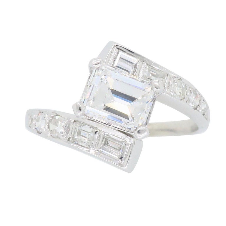 Vintage Emerald Cut Diamond Bypass Ring at 1stDibs